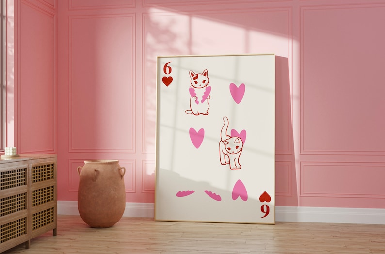 CAT CAD 6 of Hearts Pink and Red Digital Download Print Wall - Etsy