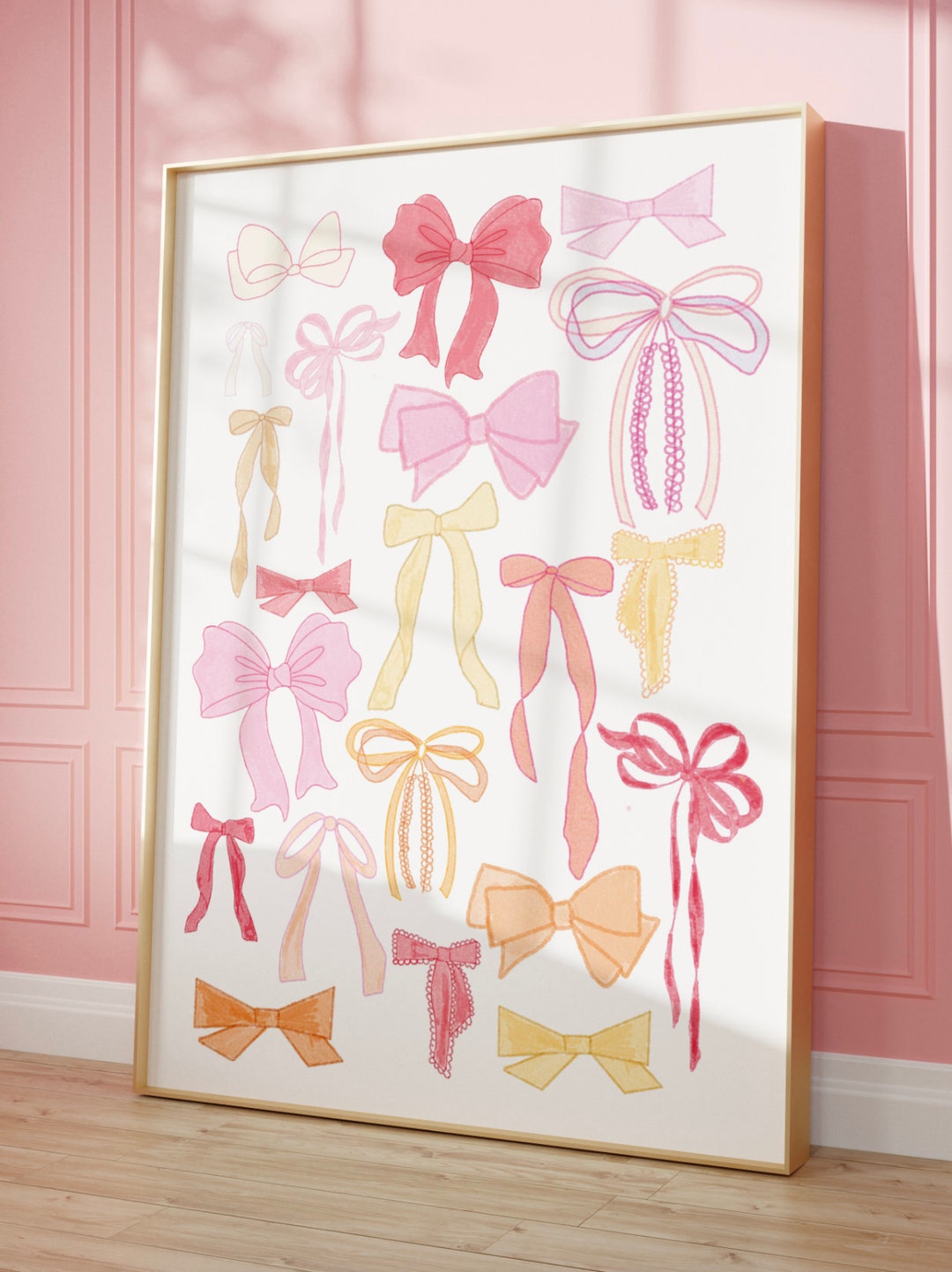 SHERBET SUNSET BOWS| Trendy Watercolor Bows Wall Art | Chinoiserie Art ...