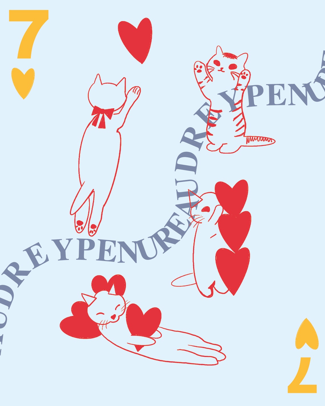 Kitty Cat Playing Card Red Yellow & Blue Wall Print Digital - Etsy