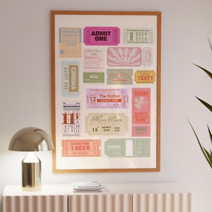 RETRO TICKETS PRINT | Trendy Retro Print | Preppy Wall Poster | Digital ...