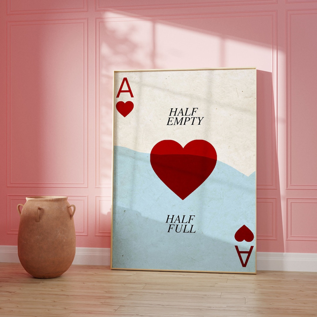 Half Empty Half Full Playing Card Blue and Red Wall Print, Digital ...