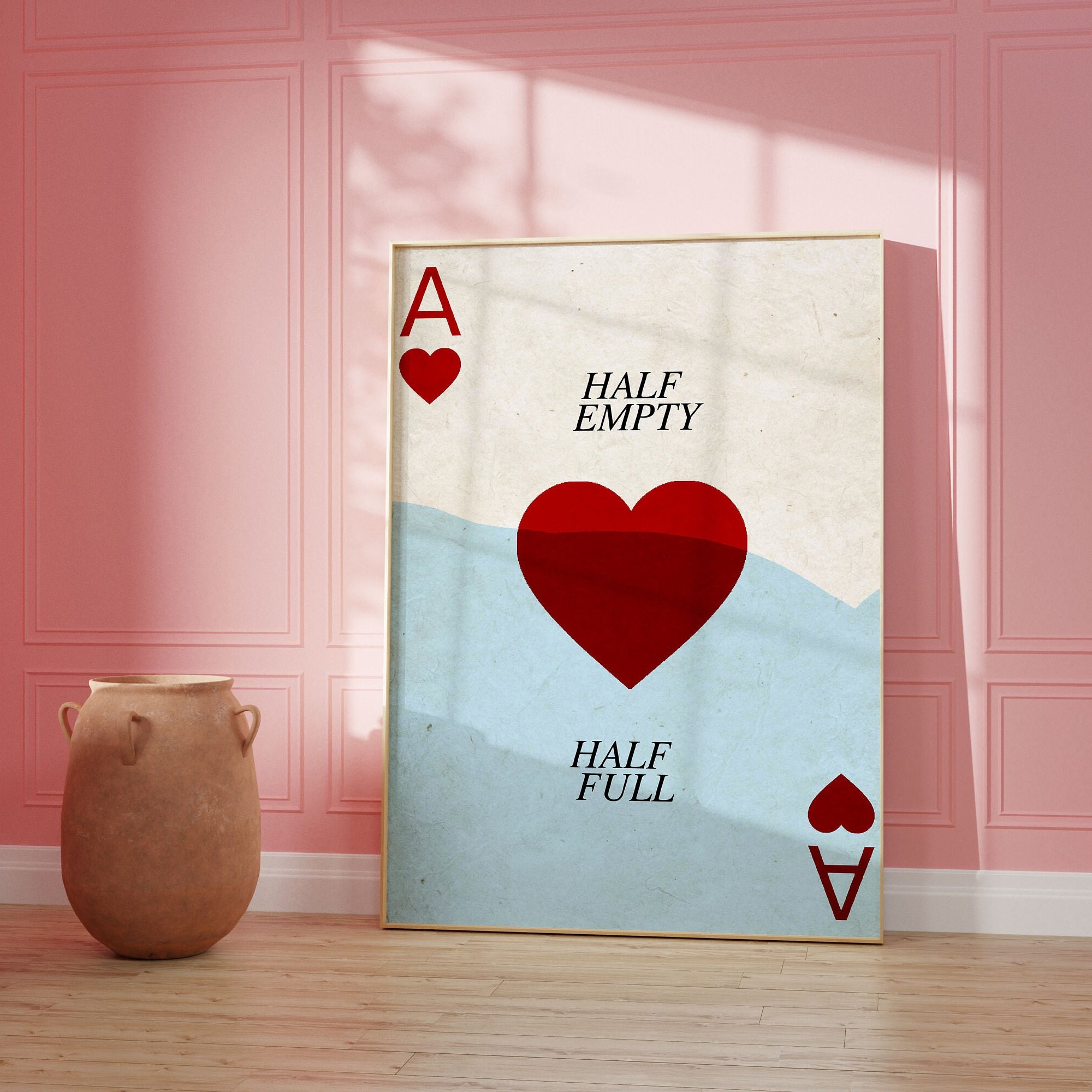 Half Empty Half Full Playing Card Blue and Red Wall Print - Etsy