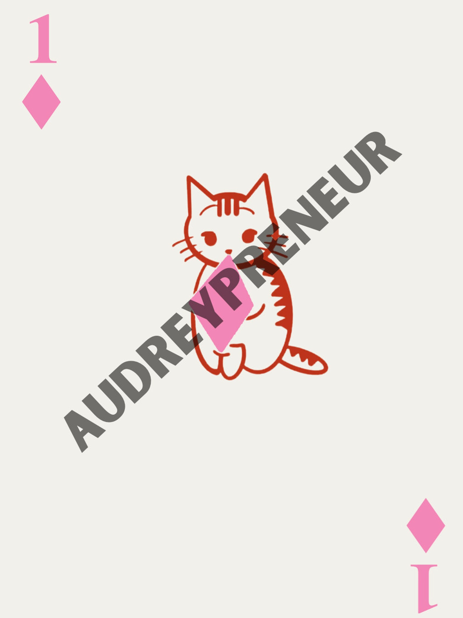 CAT PLAYING CARD 1 of Diamonds Pink and Red Digital Download - Etsy