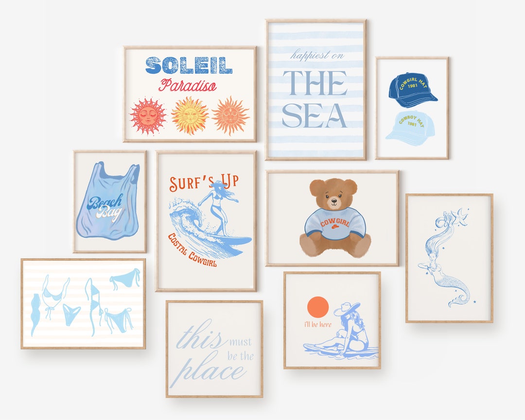 COSTAL COWGIRL Gallery Wall Art Set of 10 Prints | Beachy Aesthetic ...