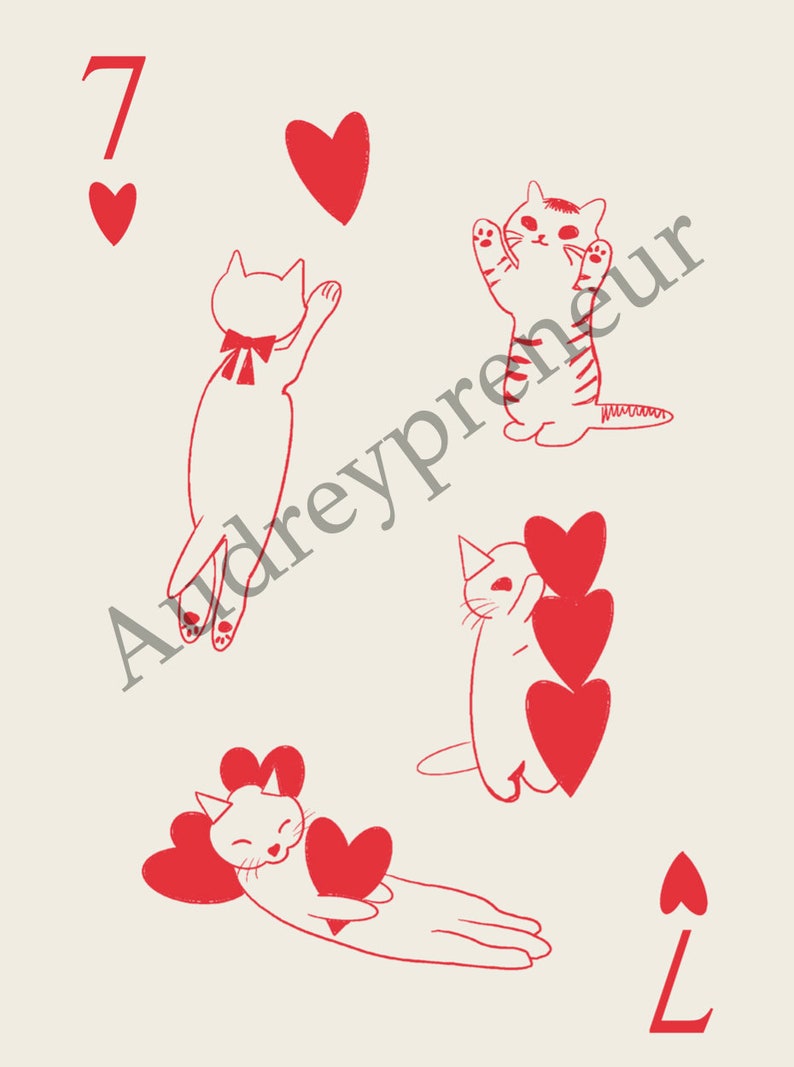 RED & CREAM Cat Playing Card Print, Digital Download Print, Wall Decor ...