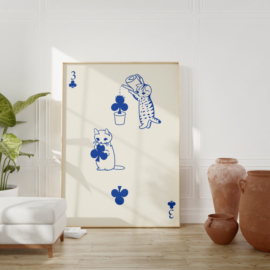 BLUE CAT CARD, Digital Download Print, Wall Decor, Large Printable Art ...