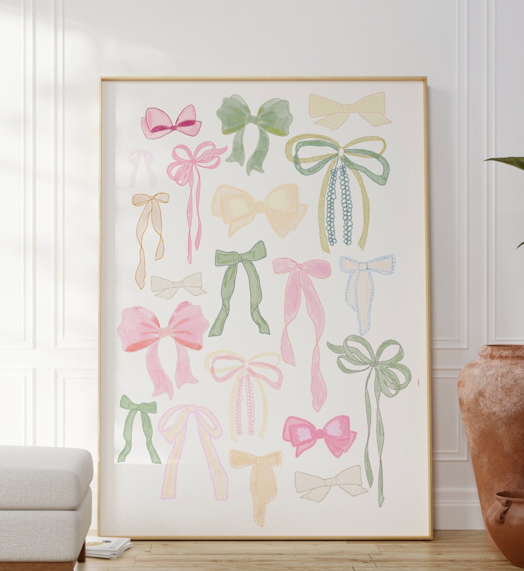 SPRING TIME BOWS | Trendy Watercolor Bows Wall Art | Chinoiserie Art ...