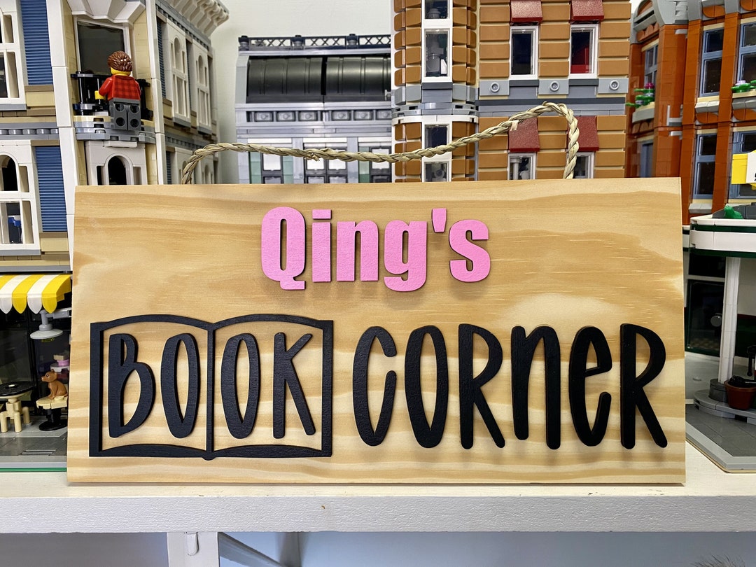Personalized 3D Book Corner Wood Sign - Book Nook Sign for Kids ...