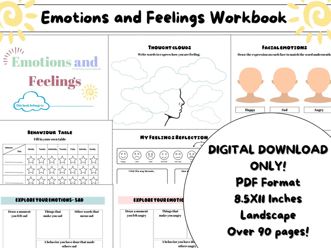 Emotions and Feelings Workbook for Children, Digital Download, Self and ...