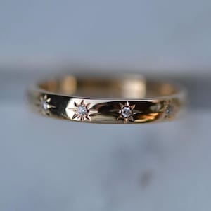 14k Solid Gold Star Wedding Band: Celestial Ring for Women, Star ...