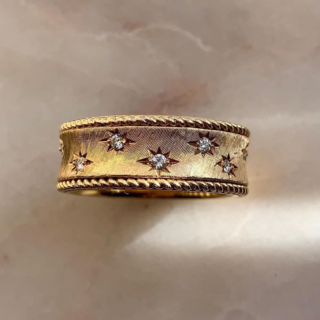 14K Gold Star Wedding Band, Star Engraved Band, Star Engraved Band ...