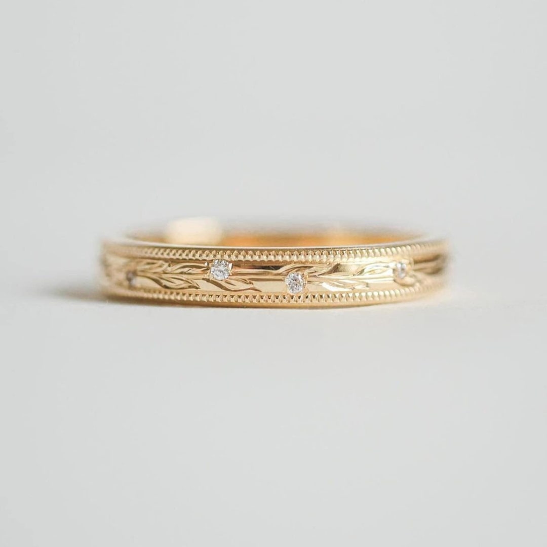 Vintage Nature Inspired Tree Branch Band, Unique Moissanite Full ...