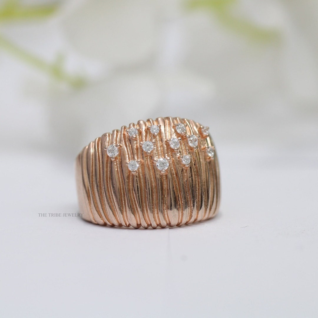 Iconic Diamond Croissant Ring-diamond Rose Gold Statement Ring Women's ...