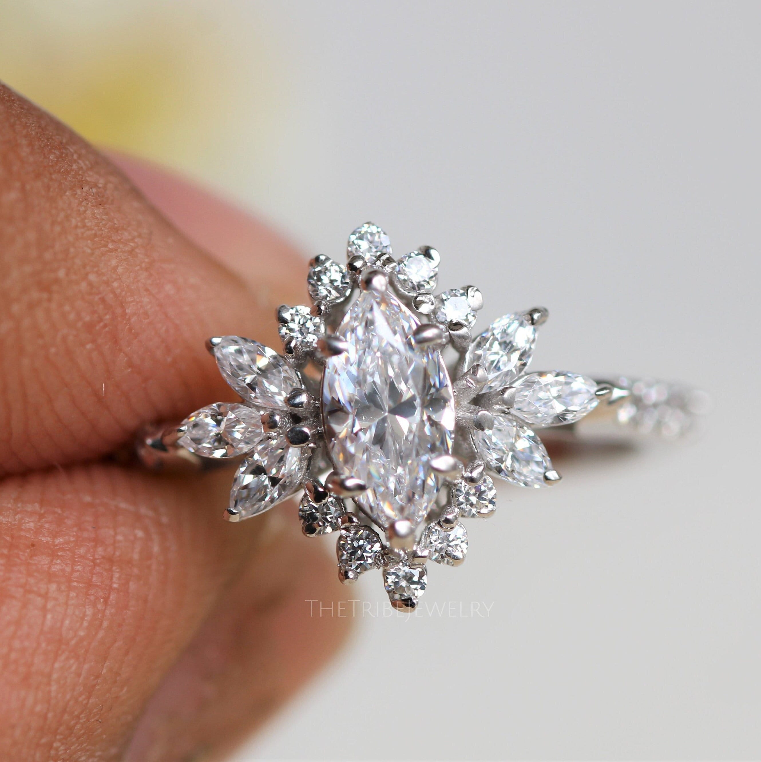 Marquise Cut Moissanite Starburst Engagement Ring Vintage - Etsy