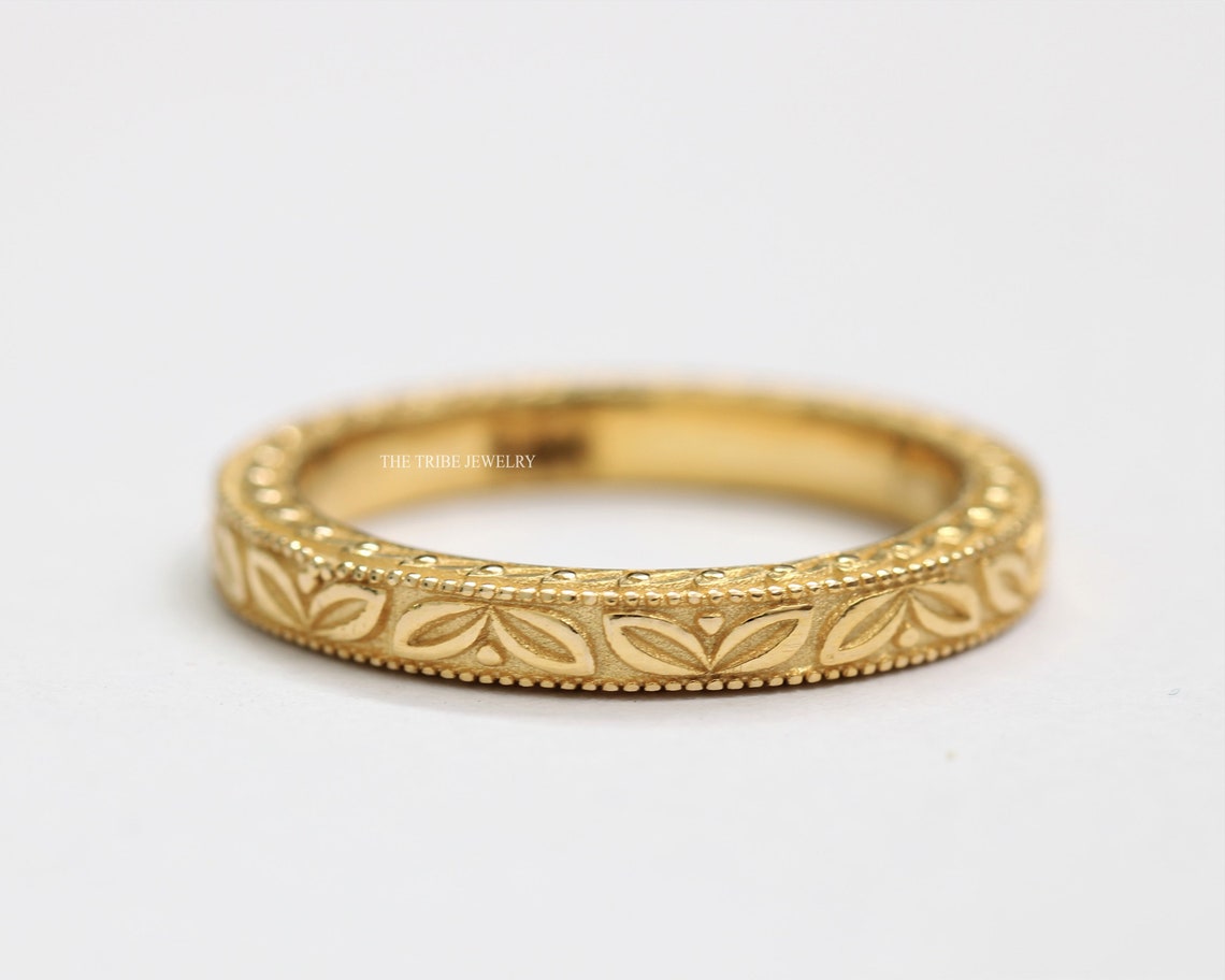14k Solid Gold Wedding Ring Handmade Art Nouveau Floral - Etsy