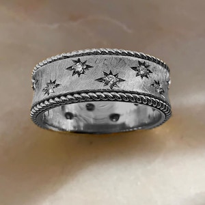 14K Gold Star Wedding Band, Star Engraved Band, Star Engraved Band ...