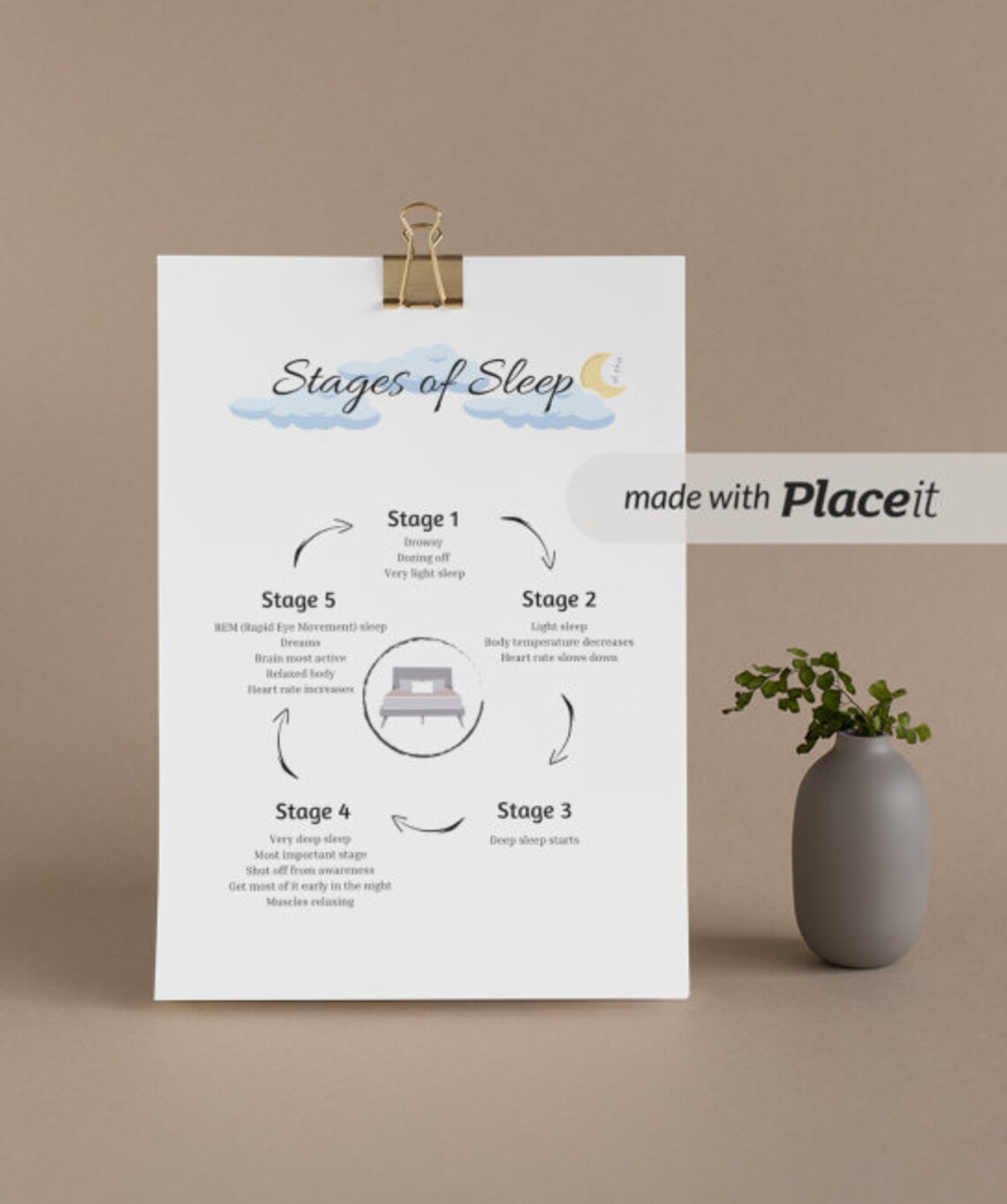 Stages of Sleep, Cycle of Sleep, Therapist Prints, Psychology Poster ...