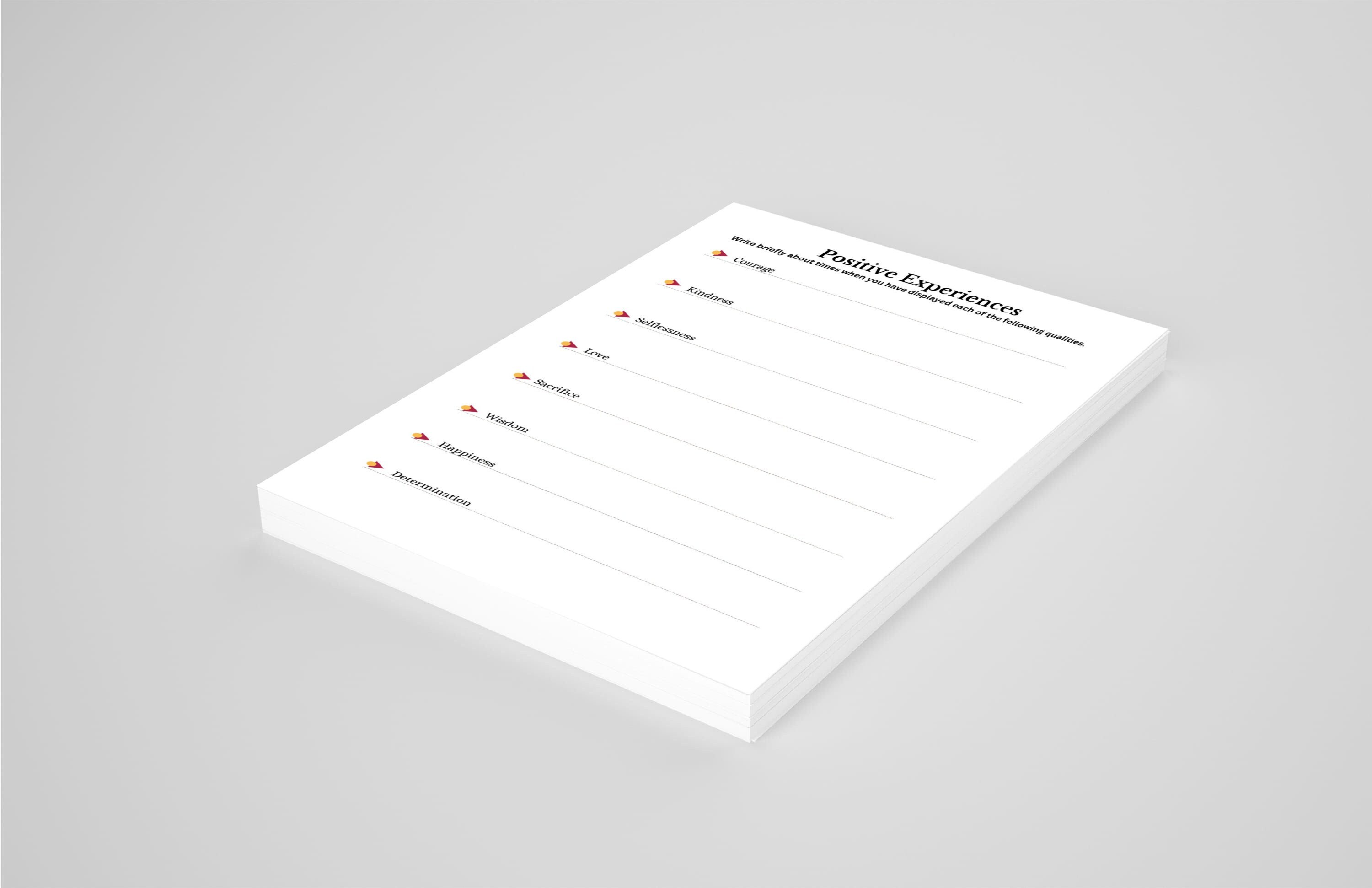 Self-esteem Worksheet, Positive Experiences Document, Therapist Prints ...