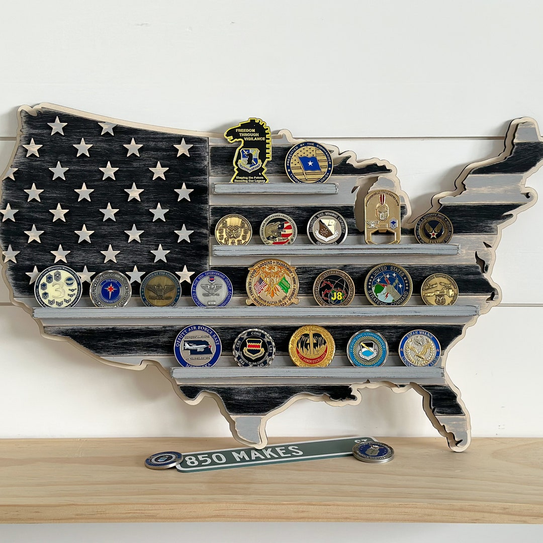 American Flag Coin Rack Military Challenge Coin Holder Air Force PCS ...
