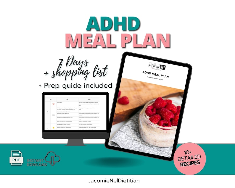 7-day ADHD Meal Plan With Meal Prep Guide and ADHD Shopping List ...