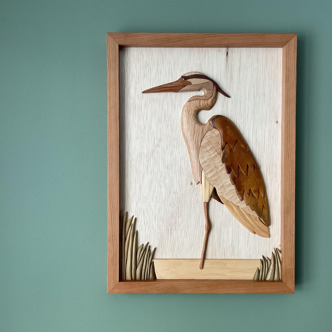 Intarsia Heron Wood Wall Art - Etsy