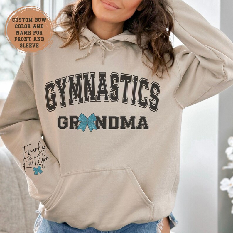 Personalized Gymnastics Grandma Hoodie: Custom Team Bow Color ...