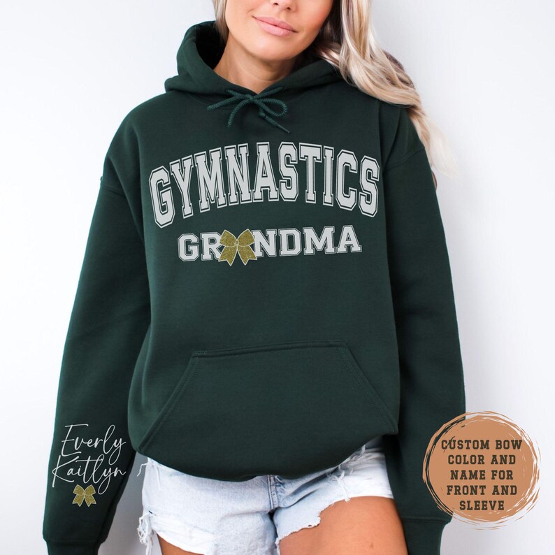 Personalized Gymnastics Grandma Hoodie: Custom Team Bow Color ...