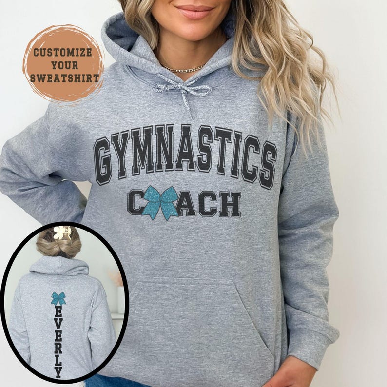 Personalized Gymnastics Coach Hoodie Custom Team Color Faux Coquette ...