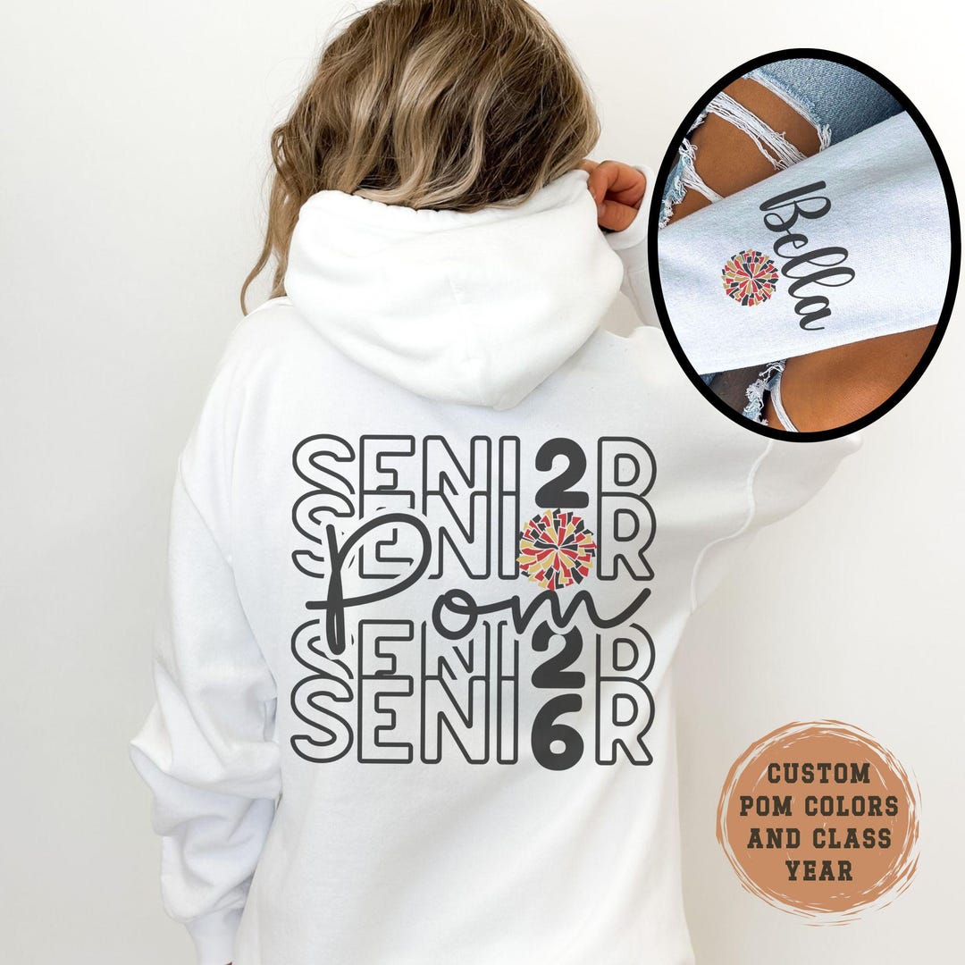 Personalized Senior Pom Hoodie: Custom School Colors, Dance Team Gift ...