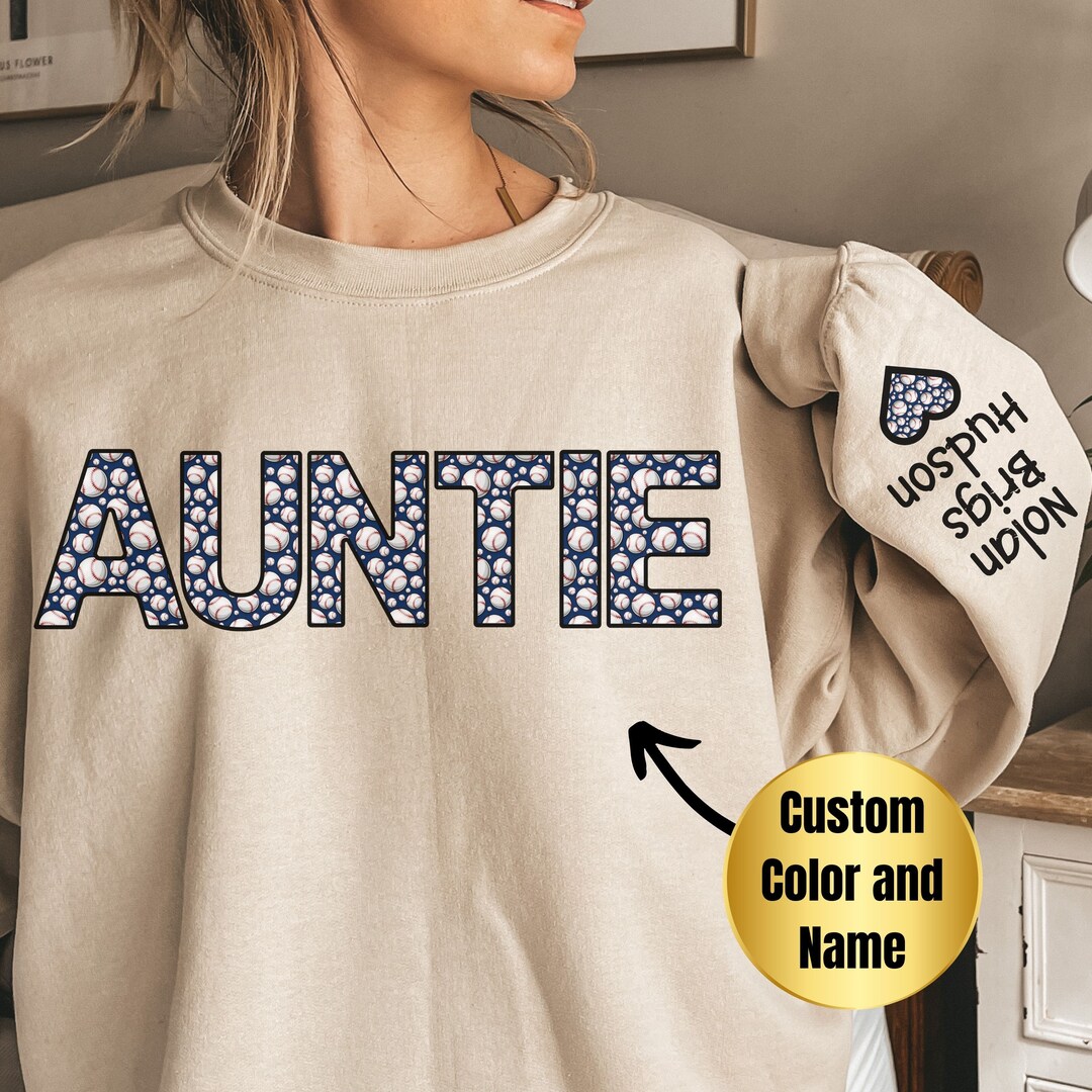 Custom Baseball Aunt Shirt Baseball Long Sleeve Print Auntie Sweatshirt ...
