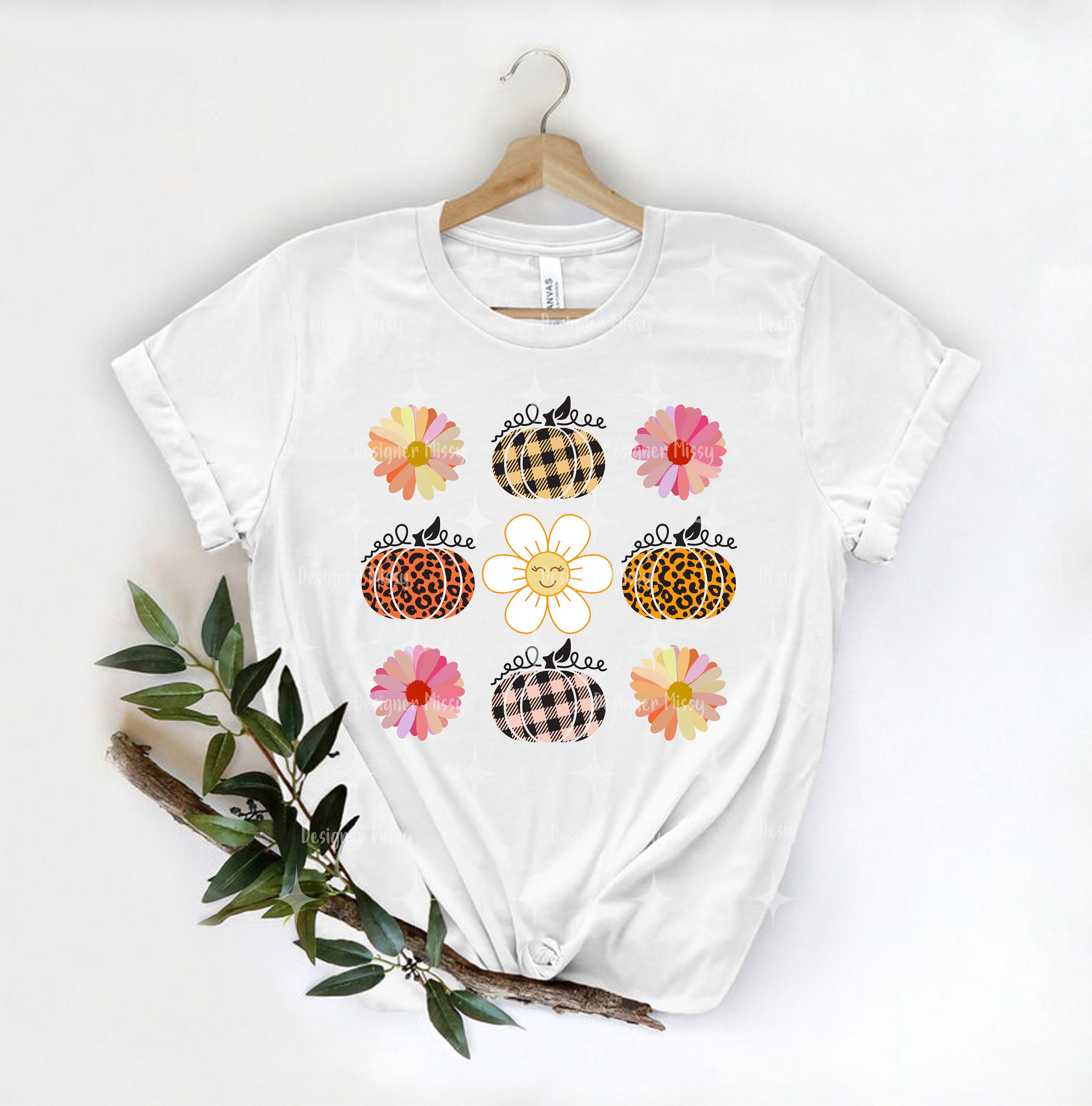 Fall Shirt Design SVG and PNG, Pumpkins & Flowers Sublimation, Retro ...