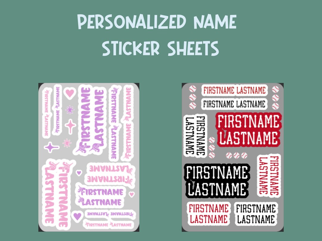 Name Sticker Sheets School Kids Labels Waterproof Laminated Vinyl Kiss ...