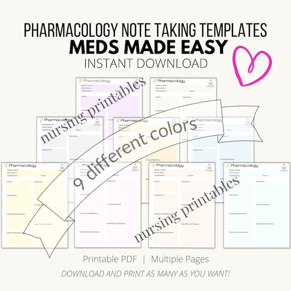 Pharmacology Note Taking Templates Pharmacology Nursing | Etsy