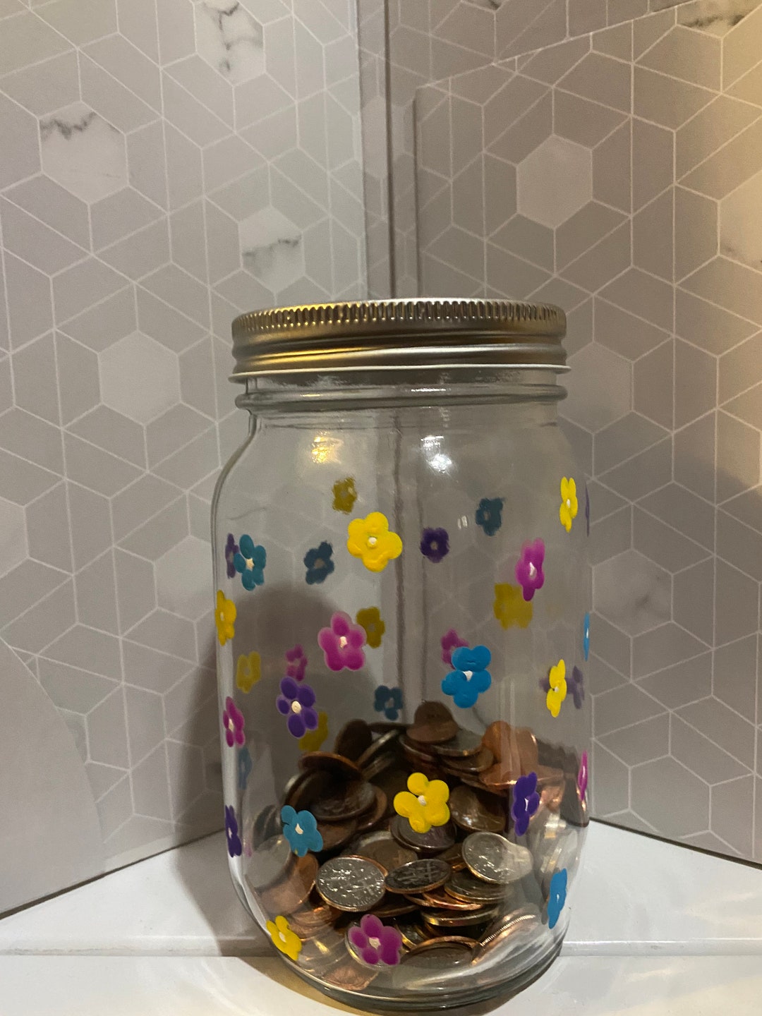 Floral Painted Mason Jar Piggy Bank - Etsy