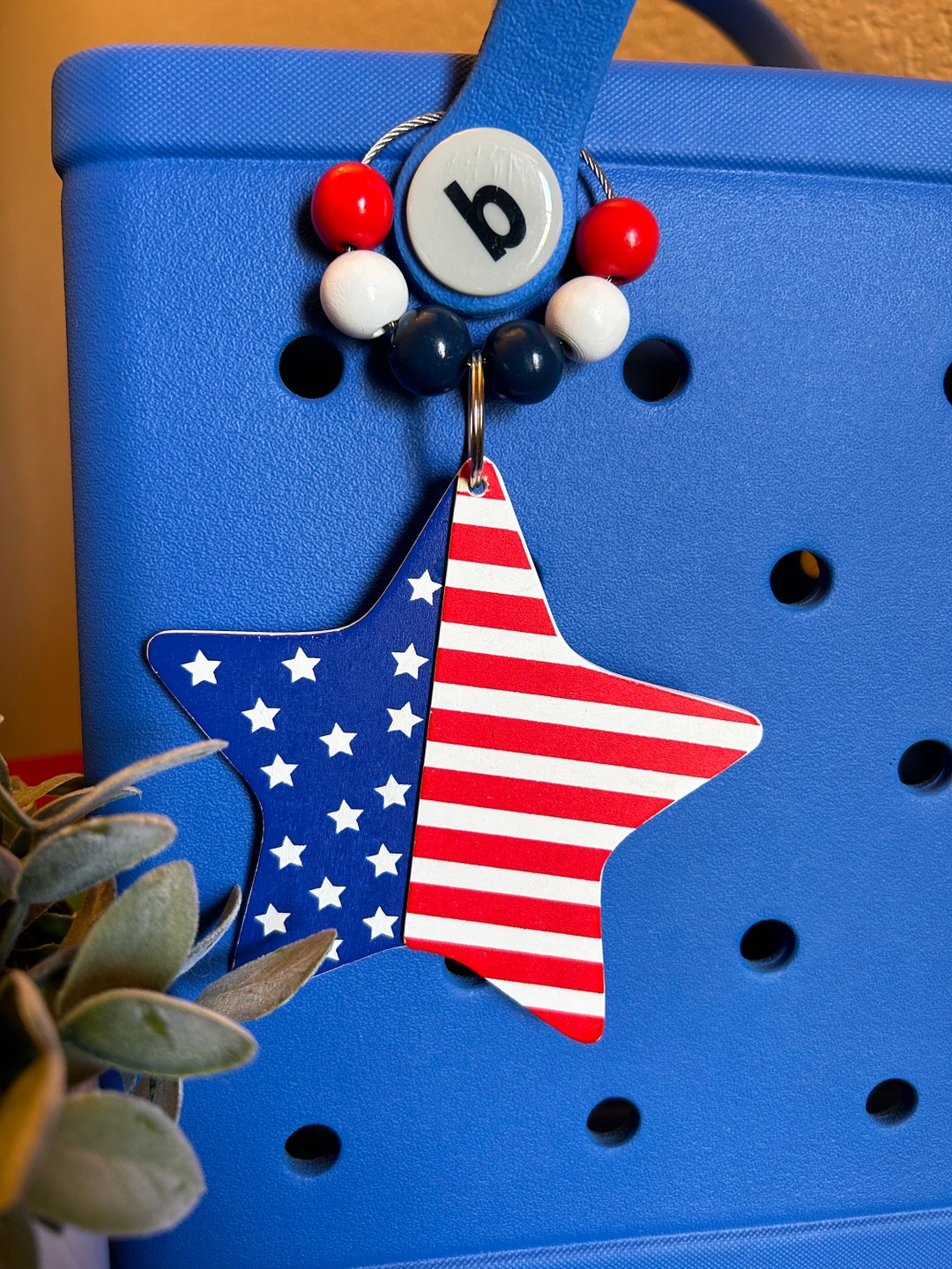 Patriotic Flag Star Bogg Bag Charm Keychain With Beads - Etsy