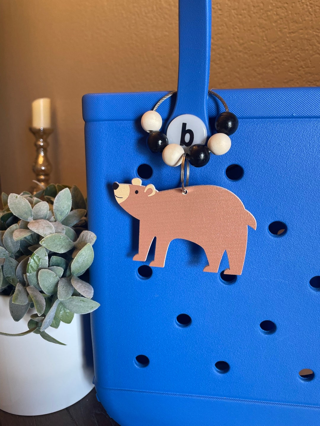 Brown Bear Bogg Bag Charm Keychain With Beads - Etsy