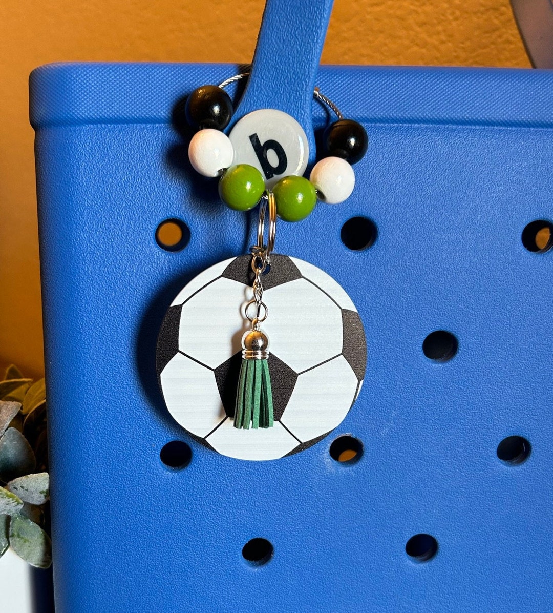 Soccer Ball With Tassel Bogg Bag Charm Keychain With Beads - Etsy