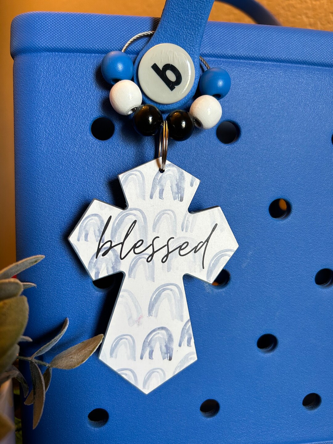 Blessed Cross Bogg Bag Charm Keychain With Beads - Etsy