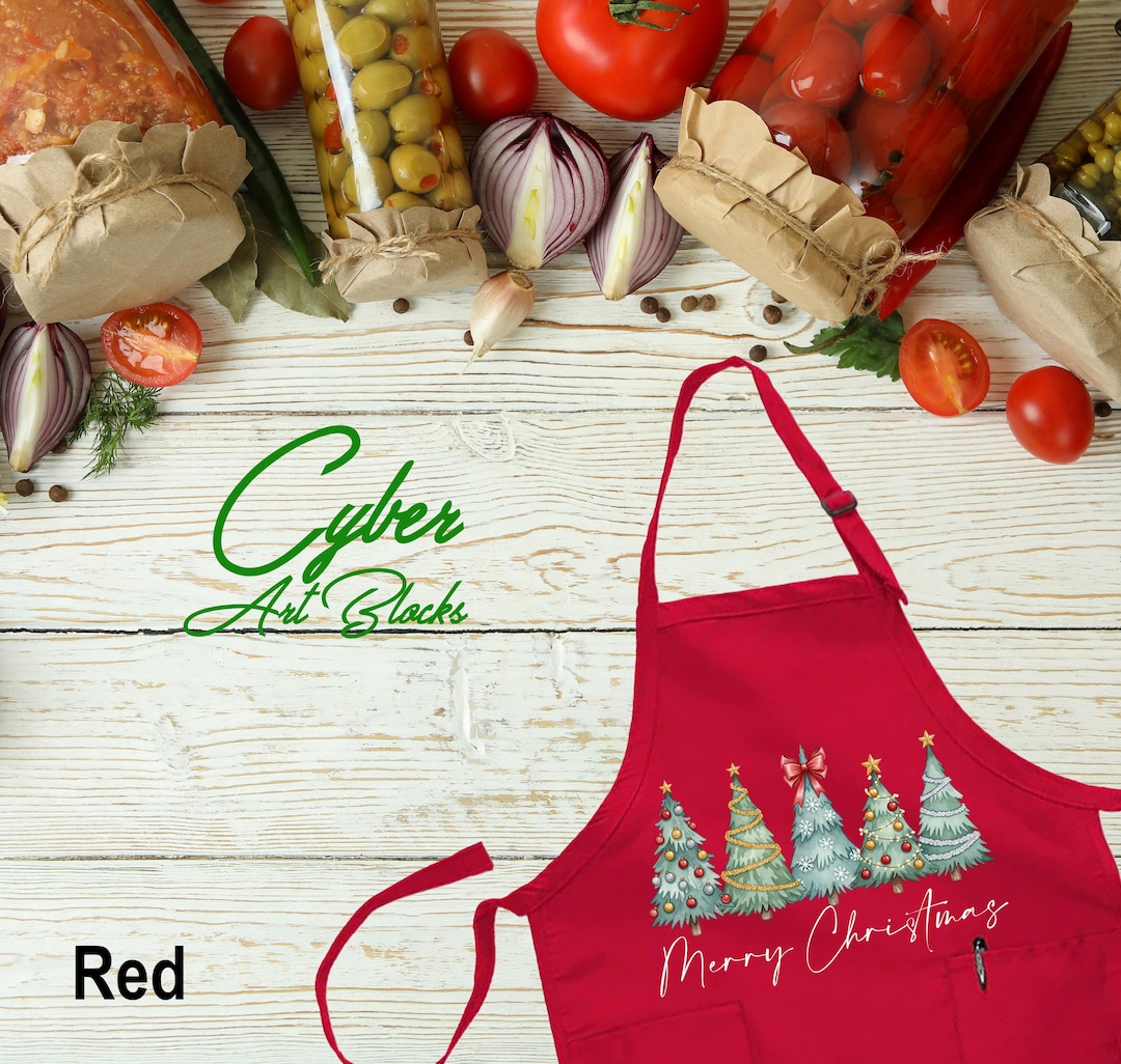 Christmas Trees Apron: Merry and Bright Christmas Apron Holiday Dinner ...