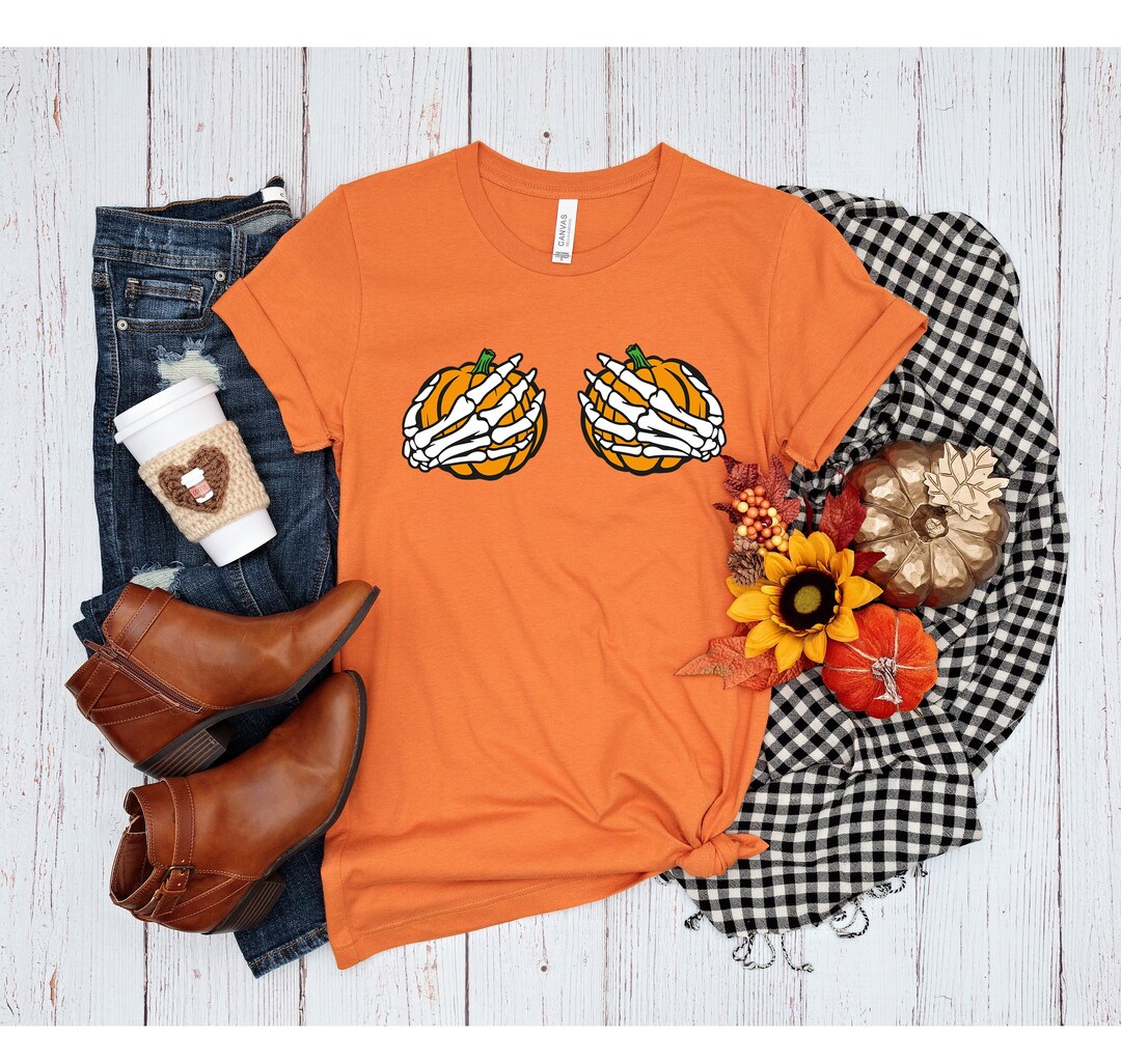 Skeleton Pumpkin Boobs Shirt, Skeleton Hands, Metal Music Shirt ...