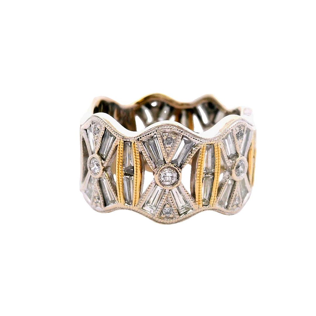 14K White and Yellow Gold Decorative Diamond Band - Etsy