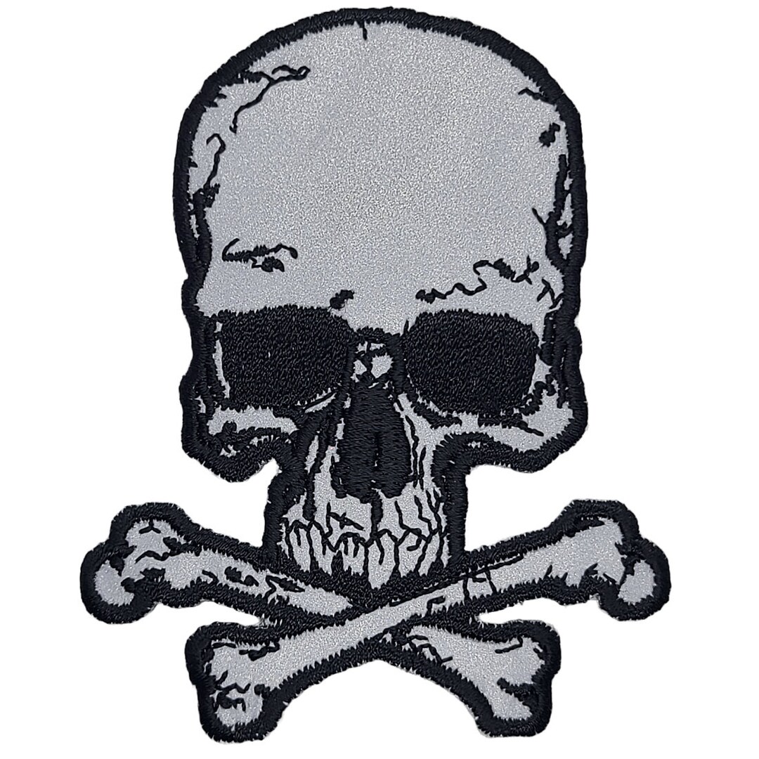 Reflective Skull & Cross Bones Biker Embroidered Patch 3 X - Etsy