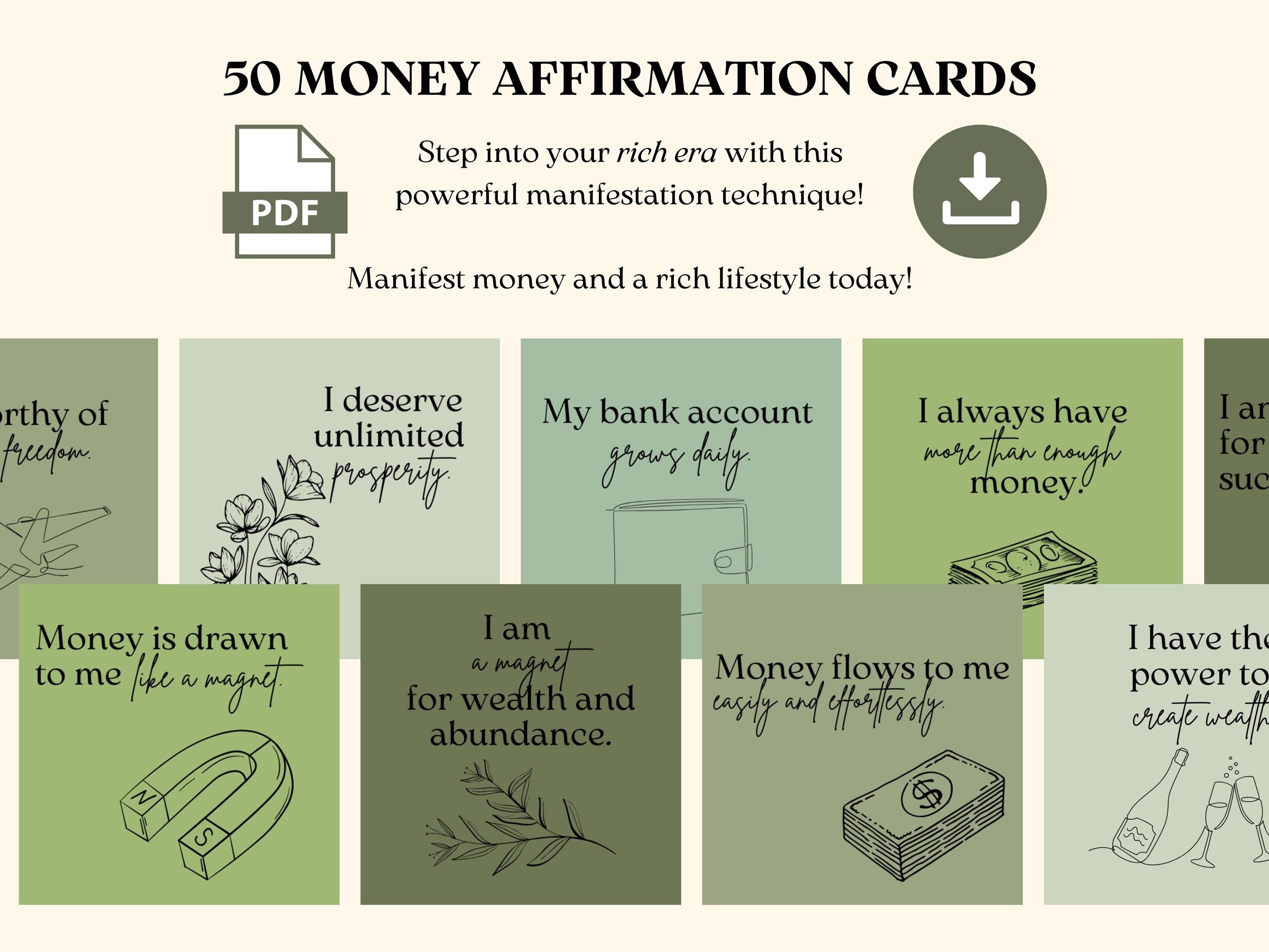 50 Money Manifestation Affirmation Cards, Printable Daily Abundance ...