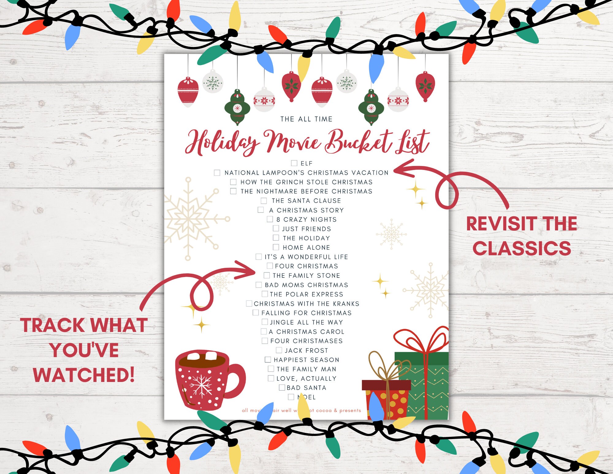 Holiday Movie Bucket List Printable Activity for Family Kids Adults ...