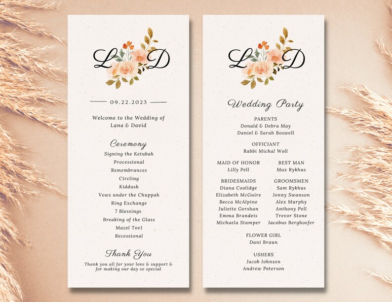 Wedding Program Template Editable Order of Service Printable - Etsy