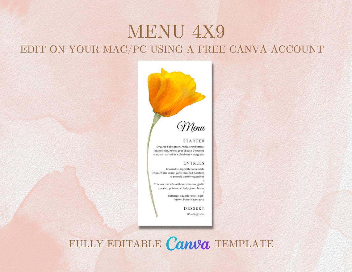 Wedding Dinner Menu Template, Printable Ceremony, DIY Dinner Menu ...