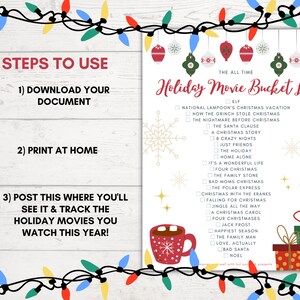 Holiday Movie Bucket List Printable Activity for Family Kids Adults ...