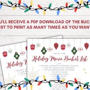 Holiday Movie Bucket List Printable Activity for Family Kids Adults ...