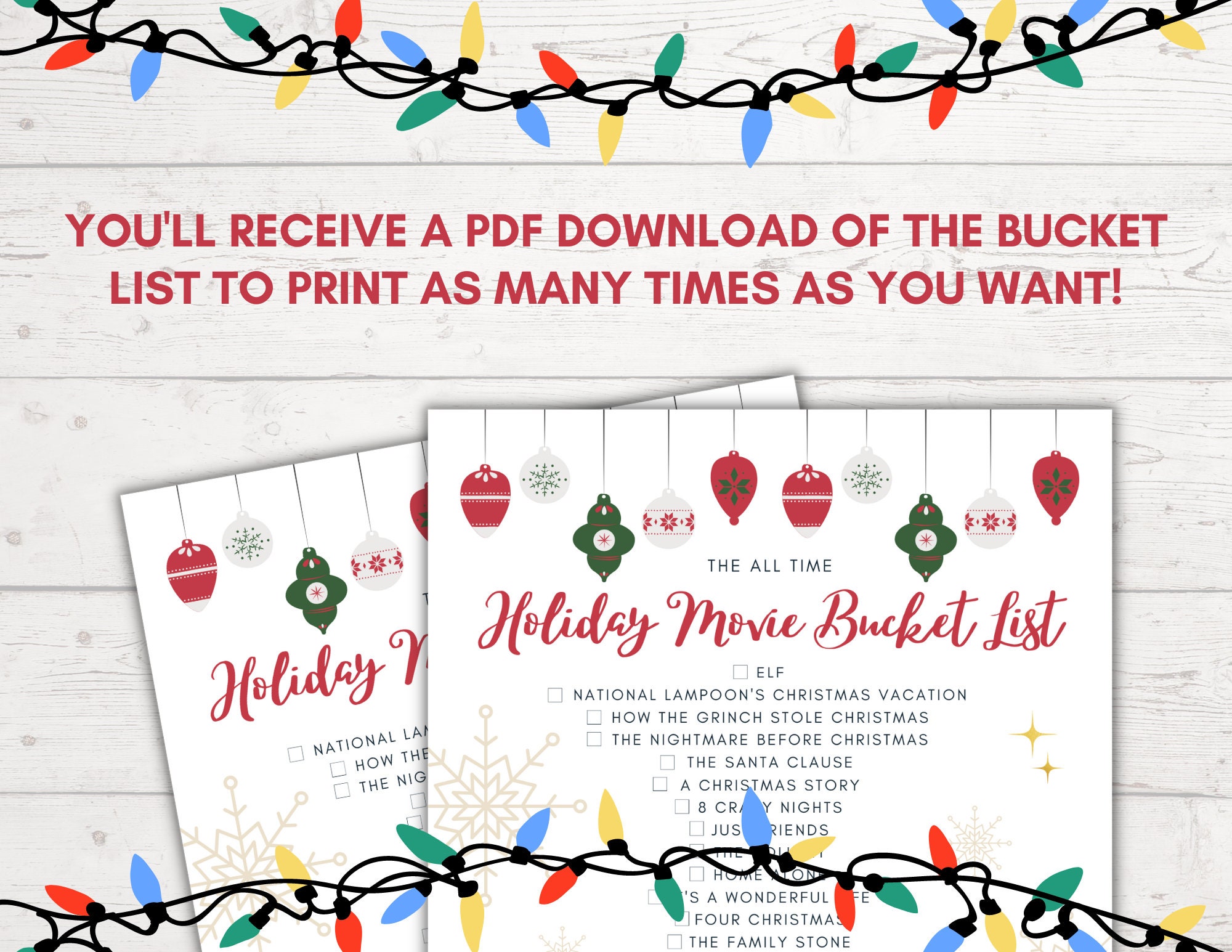 Holiday Movie Bucket List Printable Activity for Family Kids Adults ...