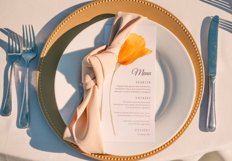 Wedding Dinner Menu Template, Printable Ceremony, DIY Dinner Menu ...